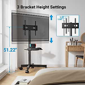 PERLESMITH Mobile TV Stand for 23-60 Inch LCD LED Flat/Curved Panel Screen TVs, Tilt TV Cart Max VESA 400x400 Portable TV Stand with Laptop Shelf Rolling Floor TV Stand Holds up to 88Lbs (PSTVMC06)