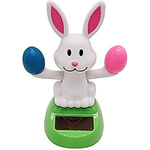 Taotenish Solar Powered Toy Shaking Head Rabbit Statue Shaking Head Dancing Toy Rabbit Bunny Figurines for Car Dash Board Decorations - White
