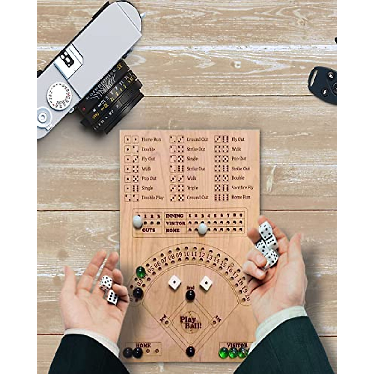 GAOMEIDA Baseball Dice Board Game Wooden Dice and Marbles Board Game Fun Baseball Board Game with dice for Kids Adults Gift,