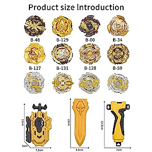 OBEST Bey Battling Top Burst 12 New Gyros Top with 2 Launcher, Arena Toy, Gyro Pocket Box Pro (Gold)