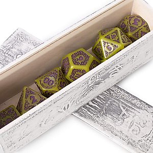 Wiz Dice Titan 25mm Dice - Large Polyhedral Dice Set for Various Role Playing Dice Games - Achlys 7 Cnt -DND Dice Set with a Wooden Dice Box - Includes D4, D6, D8, D10, D10(0), D12 & D20