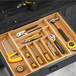 Bamboo Expandable Drawer Organizer, NEDNEYy Cutlery and Utensil Tray, Desk Drawer Organizer Silverware Holder Kitchen Knives Tray Drawer Organizer, 100% Pure Bamboo Cutlery in Natural Color…