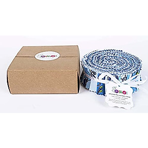 Soimoi 40Pcs Block Print Precut Fabrics Strips Roll Up 1.5x42inches Cotton Jelly Rolls for Quilting - Blue