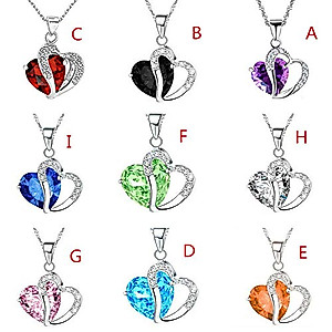 Lutos Heart Silver Plated Crystal Diamond Gem Pendant Hollow Silver Chain Necklace Shinning Jewelry for Girl Women