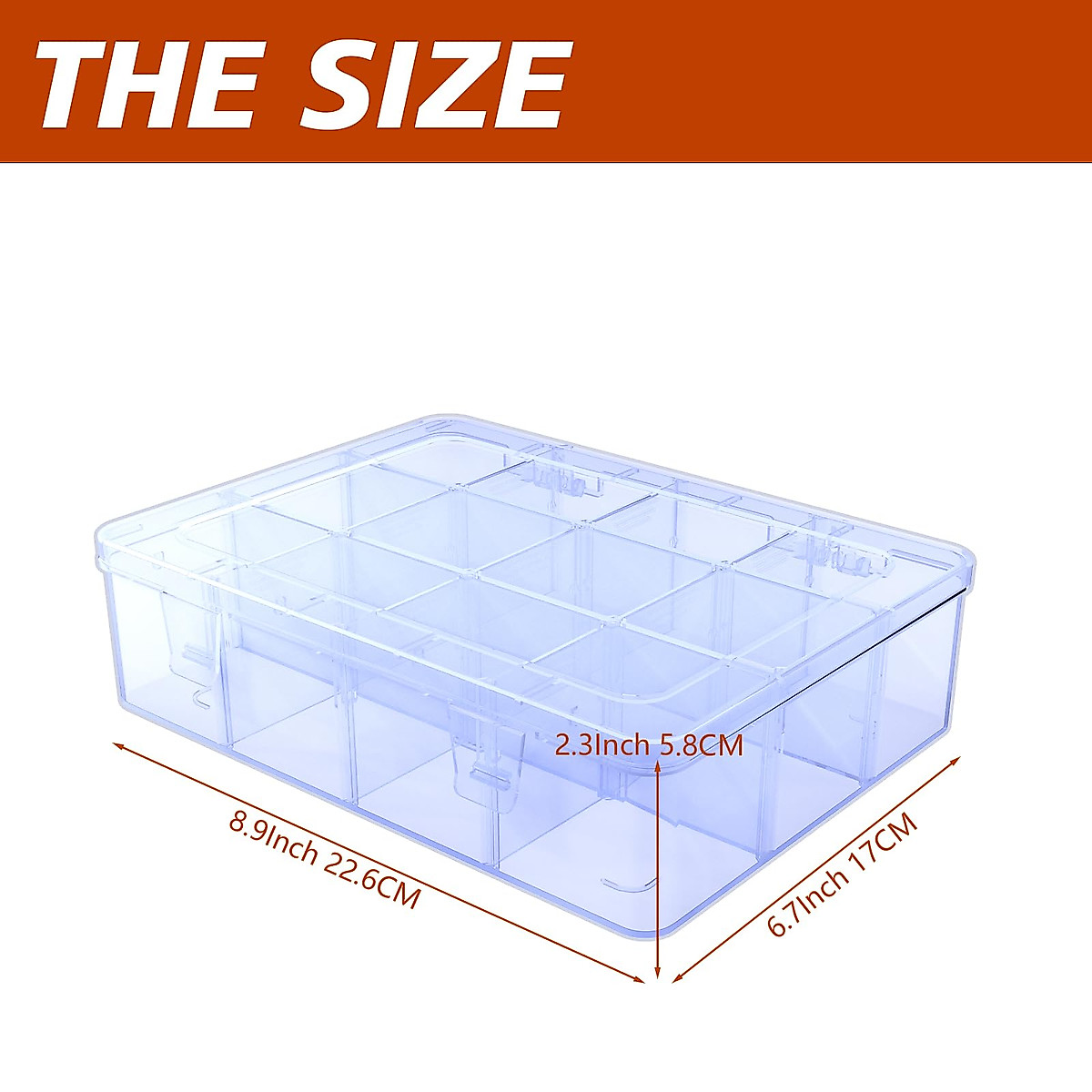 SRNYJAO Plastic Organizer Tackle Box, Large 12 Grids Clear Bead Organizer Compartment Box with Removable Dividers for Snackle box,Parts, Earring Container Tool Fishing Hook Hair Accessories