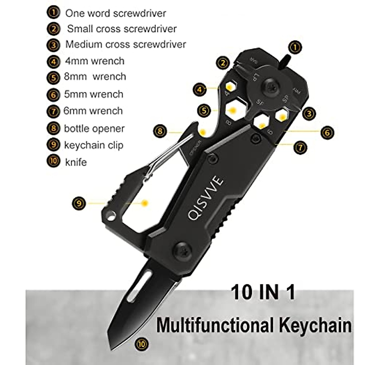 QISVVE Carabiner Key Ring Clip, Car Keychain Clip, Bottle Opener EDC Key Chain for Men and Women Black