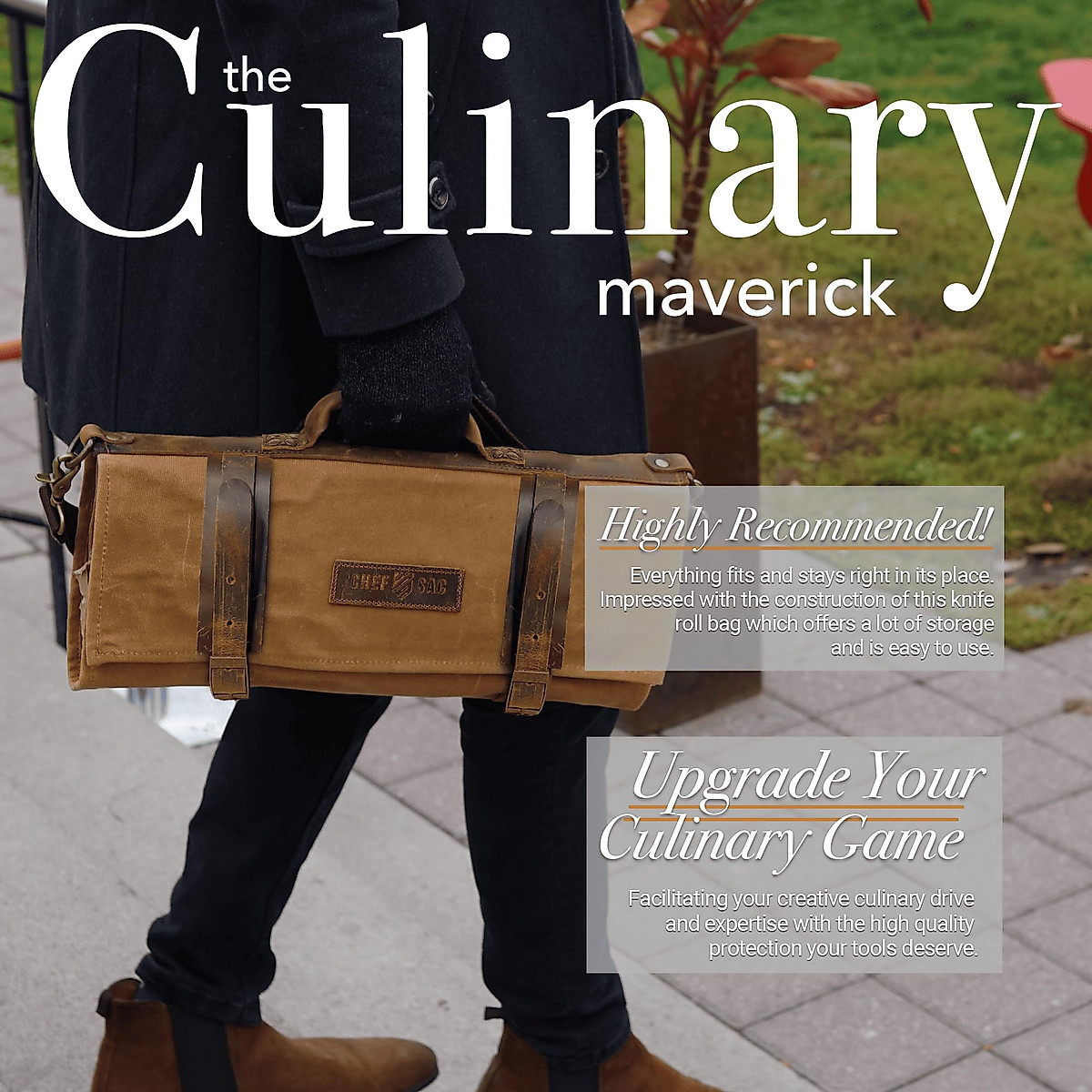 Chef Knife Roll Bag | 16oz ULTRA Wax Canvas & Top Grain Leather | 22 Slots & 4 Zipper Pouch | Double Stitch | Water-Resistant | Cleaver Pouch | Knife Organizer for Chefs and Culinary Students