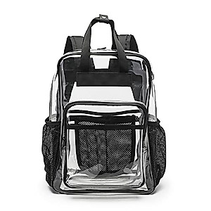 SharPlus Clear Backpack Large Heavy Duty Transparent See Through Plastic PVC Book Bag for School, Work, Stadium, Security, Travel-1 mm Thick PVC- 2 Ways Zippers