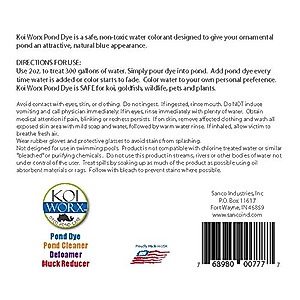 Sanco Industries KoiWorx Blue Dye - Ornamental and Decorative Pond Dye, Water Features and Fountains, Safe for Koi - 1 Quart