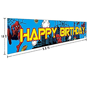 Large Superhero Spider Man Happy Birthday Banner, Spider Man Themed Birthday Party Supplies Decorations, Superhero Birthday Party Supplies for Boys Kids, Outdoor Indoor (118 x 19 In)