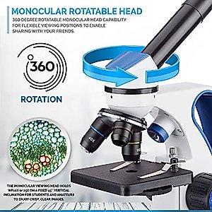 AmScope M162C-2L-WM-SP14-50P100S 40X-1000X Dual Light Glass Lens Metal Frame Student Microscope + Slides