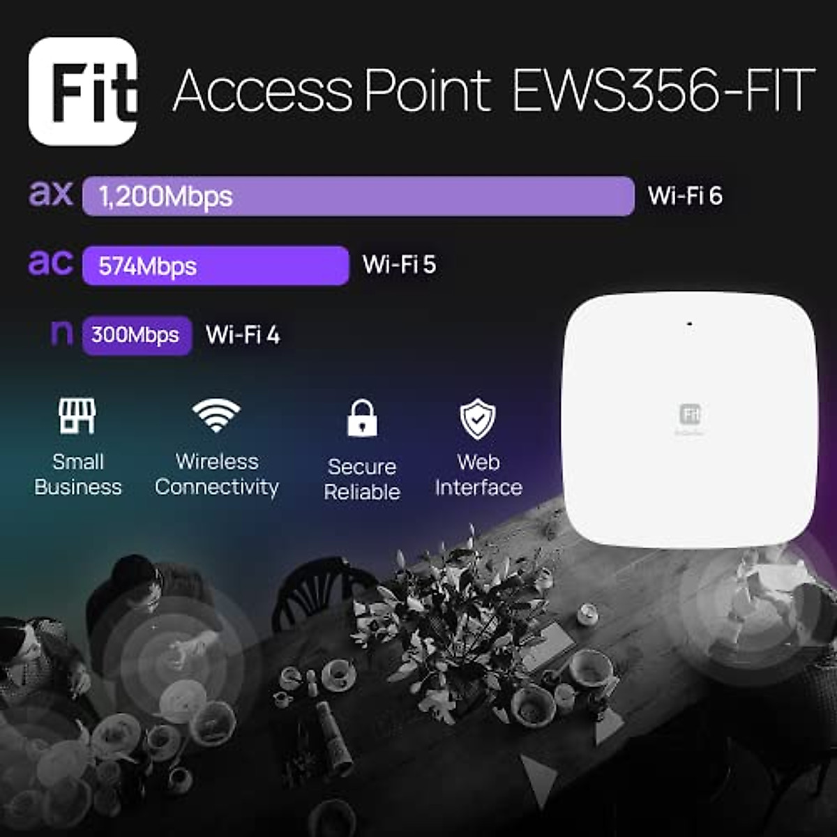 EnGenius Fit Wireless Access Point (EWS356-FIT) | True Wi-Fi 6 Dual Band AX3000 | Cloud & App & OnPrem Control Options | WPA3, MU-MIMO, Mesh & Seamless Roaming | Power Adapter Not Included