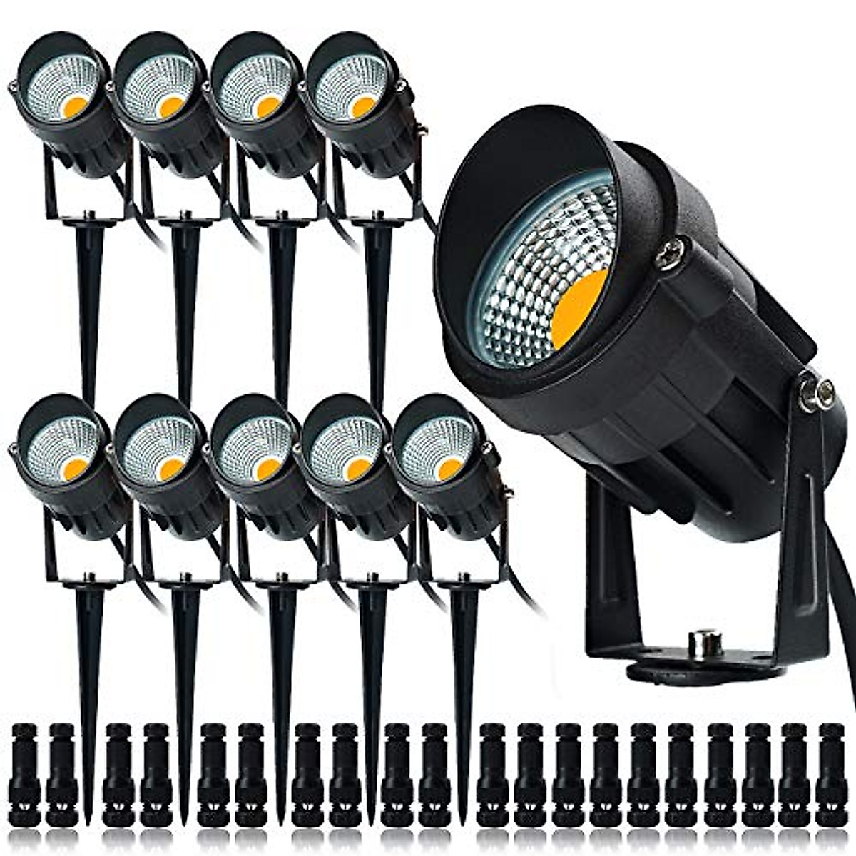 ELEGLO 9W LED Landscape Lights, Low Voltage Landscape Lighting,AC/DC 12V Security Bright Landscape Spotlight IP65 Waterproof for Garden Yard Pathway Wall Flag(10 Pack Warm White with Connector)