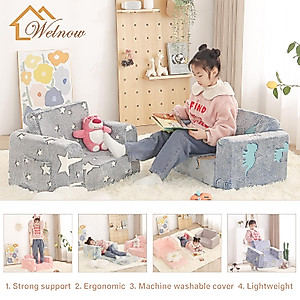 Welnow 2-in-1 Kids Sofa Chair, Convertible Toddler Chair Flip Out Children Sofa Chair Folding Kids Play Sofa with Side Pockets & Removable Cover Armrest Chair for Girl or Boy