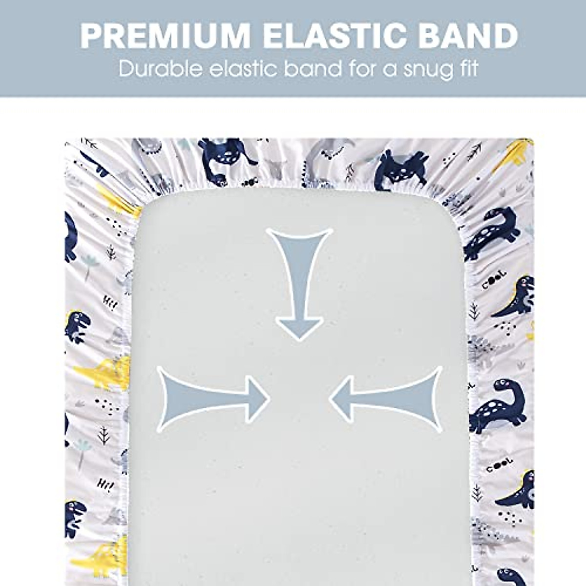 Plushii Crib Sheets for Baby Boys 4 Pack, 28"x 52" Extra Soft Microfiber Crib Sheet Set for Standard Crib & Toddler Mattress Pad, Dinosaur & Elephant & Stars & Navy Blue