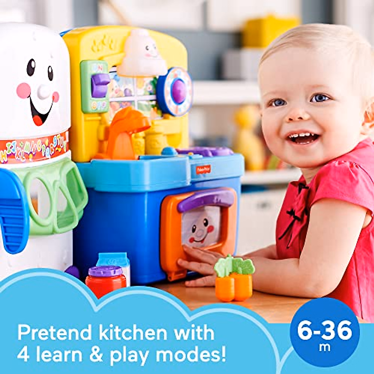 Fisher-Price Laugh & Learn Toddler Playset, Learning Kitchen with Music Lights & Bilingual Content for Baby to Toddler Pretend Play