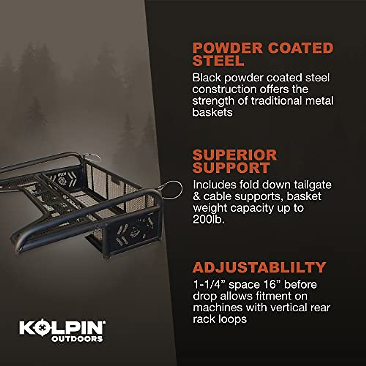 Kolpin ATV Rear Drop Basket Rack Collapsible Tailgate Universal - 53300, Black