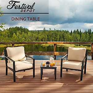 Festival Depot Patio Side Table Metal Coffee Table Table All Weather Outdoor Furniture for Bistro Porch Deck (Square)