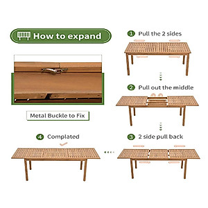 OC Orange-Casual 7 Piece Patio Dining Set, Outdoor Acacia Wood Furniture Set, Extendable Rectangular Table and 6 Folding Director Chairs w/Soft Padding, FSC Certified, for Backyard,Dark Grey