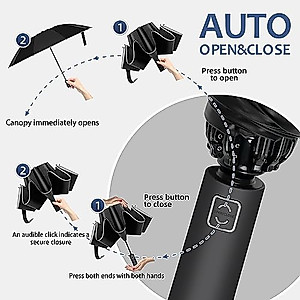 VOUUY 2-Pack Travel Umbrella, Unbreakable 10 RIBS Umbrella, Windproof Umbrellas for Rain & Sun, Automatic, Foldable Reverse Rain Umbrella for Women Men