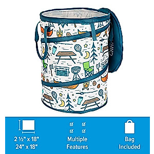 Camco 42997 Life is Better at The Campsite Pop-Up Container, 24-Inches x 18-Inches - Holds 30-Gallon Kitchen-Size Trash Bags - Features a Campsite Design