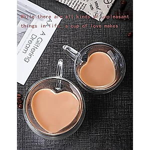 PCduoduo Heart Shaped Cup，Heat resistant creative double layer heart cup cup clear glass milk cup tea milk cup cup coffee cup (8oz/240ML)