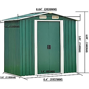 6' X 4' Outdoor Garden Metal Shed Storage Shed Utility Tool Backyard Lawn Green w/Door