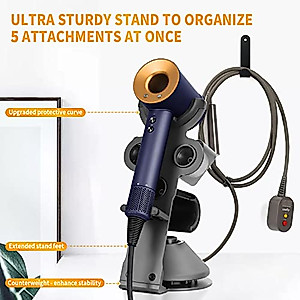genyen eye Hair Dryer Holder Stand for Dyson Hair Dryer, Upgraded Dyson Hair Dryer Holder Dyson Hair Dryer Stand Black to Store 5 Dyson Hair Dryer Attachments with Cable Hook