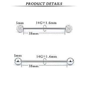 Uzgtvy 14G Industrial Piercing Jewelry Industrial Earrings Bar Barbells 14 Gauge Stainless Surgical Steel Silver Industrial Piercing Ring Cartilage Helix Conch Earring Piercing Jewelry Women Men 38mm