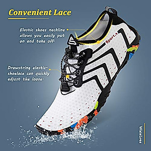 WateLves Water Shoes Mens Womens Beach Swim Shoes Quick-Dry Aqua Socks Pool Shoes for Surf Yoga Water Aerobics (A-White, 44)
