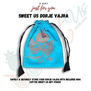 Sweet Us Tibetan Buddhist Dorje for Hand Bell and Pouch Bundle, Antique Brass Vajra, Service Call, School Bell, 4.25-in Long