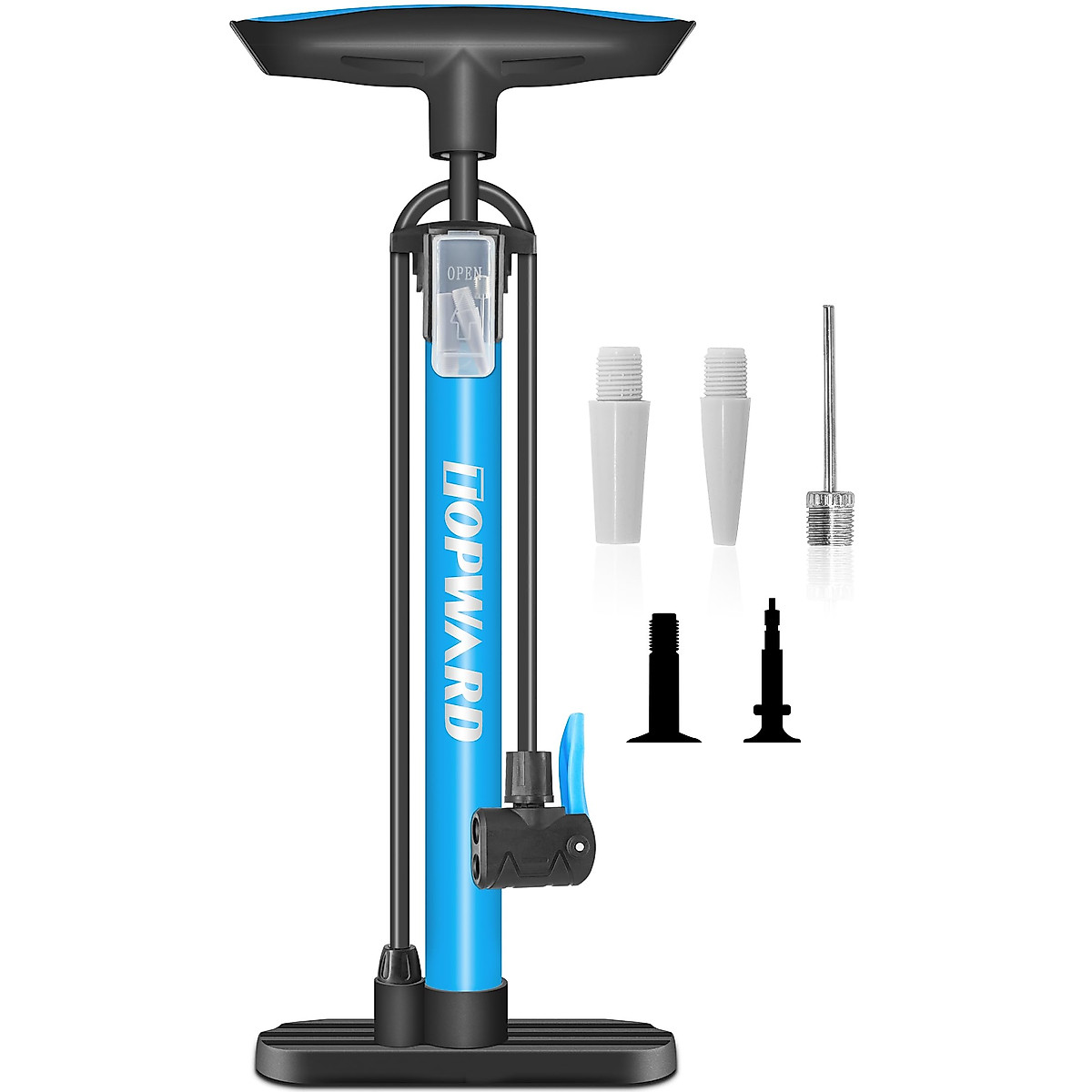 Topward Bicycle Tire Pump Portable, Hand Air Pump for Bike Exercise Balls Inflatables, Fits Presta & Schrader Valve, Bike Floor Pump with Ball Pump Needle for Soccer Volleyball Basketball Inflator