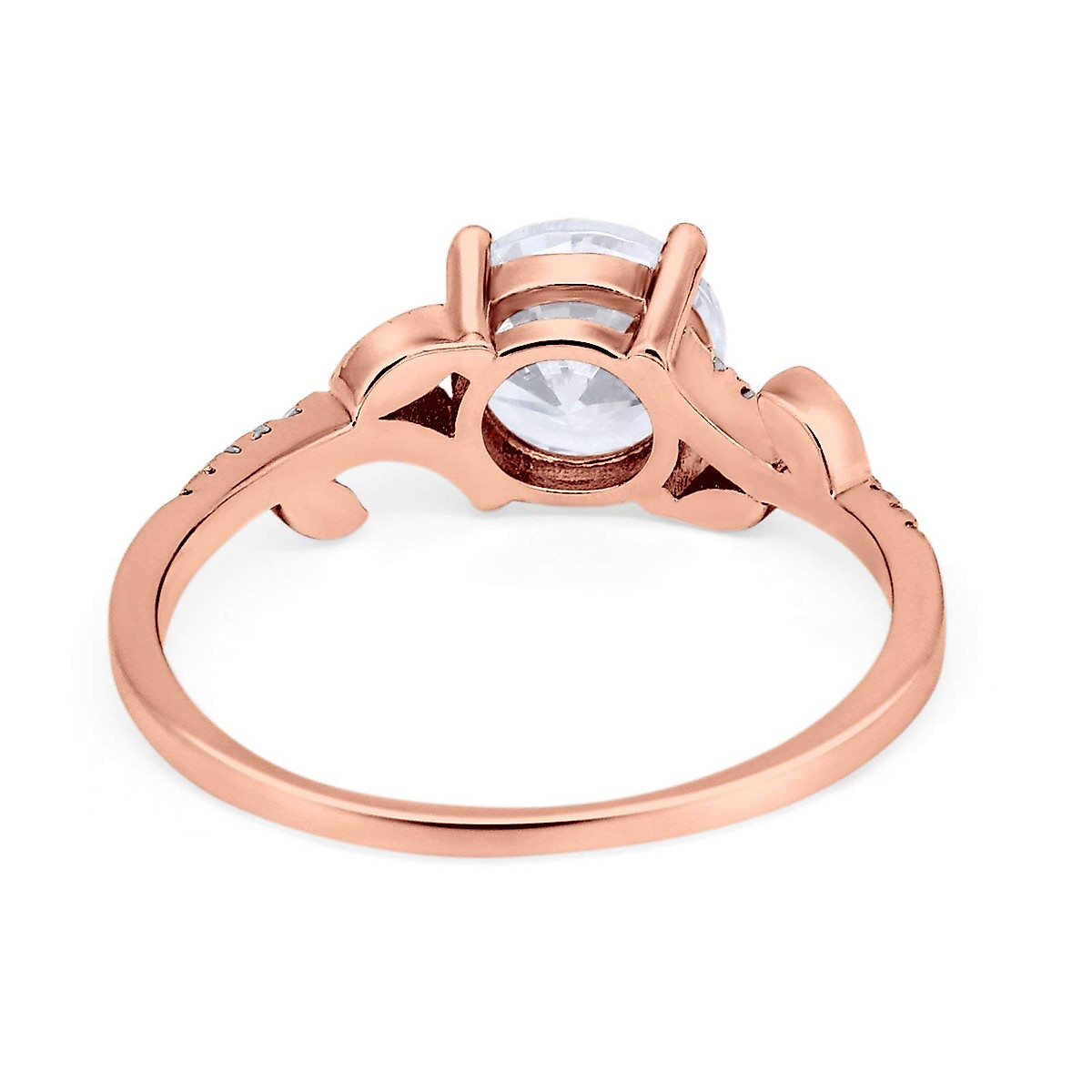 Blue Apple Co. Rose Tone, Simulated Cubic Zirconia Size-6 Leaf Style Art Deco Wedding Engagement Bridal Ring Round CZ 925 Sterling Silver