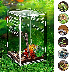 Anpress Acrylic Reptile Terrarium, 4.7''x4.7''x7.8'' Micro Transparent Habitat Terrariums Reptiles Tarantulas Cage Mini Enclosure Feeding Breeding Box with Cover for Animals Insects