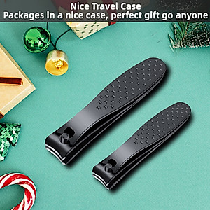 2PCS Professional Nail Clippers Set, Ultra Sharp Sturdy Fingernail and Toenail Clipper, Large & Small Nail Cutter for Thick Nails with leather case, Best Travel and Gift Nail Clipper for Men and Women