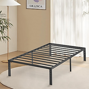 fusehome Bed Frame Twin Size,14 Inch Metal Platform Bed Frame, Storage Space Under Bed, Mattress Foundation with Heavy Duty Steel Slat Support, No Box Spring Needed Easy Assembly, Black
