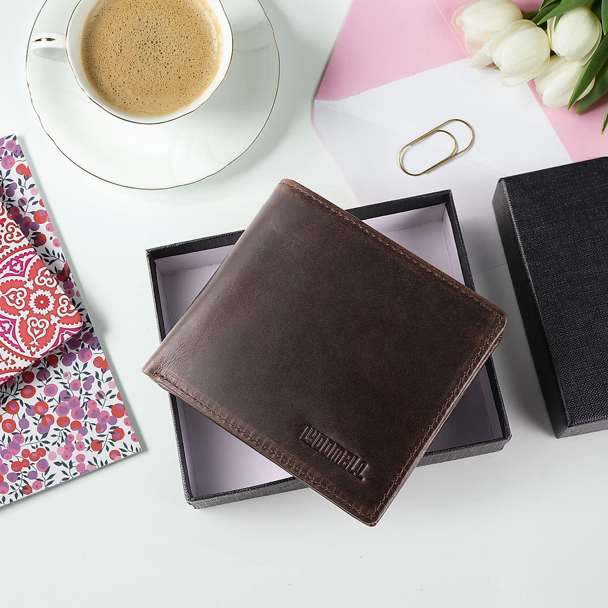 LYOOMALL Wallet for Men, Large Capacity Genuine Leather RFID Blocking Bifold Wallet/Credit Card Holder for Men, with Coin Pocket, Zipper Cash Pocket, ID Window and 10 Card Slots