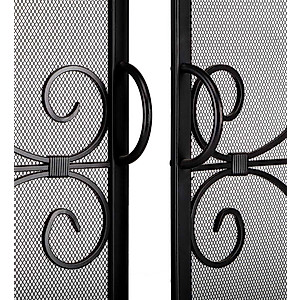 Plow & Hearth Metal Fireplace Screen Crest Arch Black | 44" W x 33" H | 2 - Door | Spark Guard Indoor Grate | Iron Fire Place Cover | Wood Burning Stove Decorative Accessories