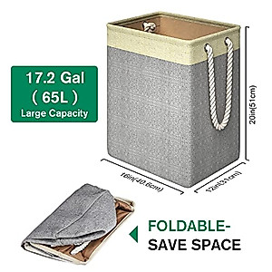 Laundry Basket,2-Pack Collapsible Linen Laundry Hampers,Tall Laundry Baskets,Dirty Clothes Hamper Laundry Organizer with Handles Laundry Bins for Bathroom Bedroom Dorm Toy Storage-grey