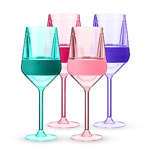 Host Wine Freeze Double-Walled Stemmed Wine Glasses Cooling Cups with Active Cooling Gel and Insulated Silicone Grip, 6.5 Oz Plastic, Tinted, Set of 4
