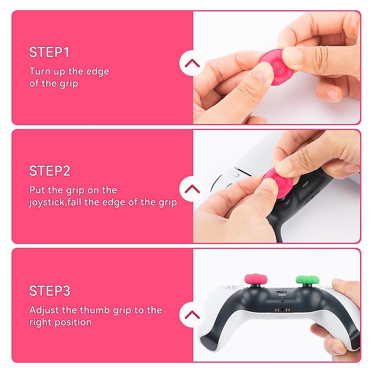 GeekShare Silicone Thumb Grip Caps for Playstation 5 Controller, Thumbsticks Cover Set Compatible with Switch Pro Controller and PS4 PS5 Controller, 3 Pairs / 6 Pcs (Red+Green)