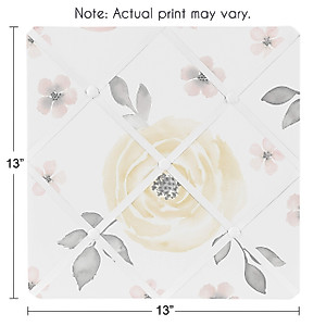 Sweet Jojo Designs Yellow and Pink Watercolor Floral Fabric Memory Memo Photo Bulletin Board - Blush Peach Orange Cream Grey and White Shabby Chic Rose Flower Farmhouse