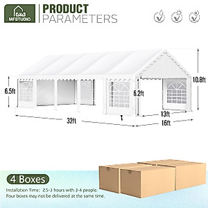 MFSTUDIO 16'x32' Party Tent, Outdoor Heavy Duty Party Tents with Removable Sidewalls, Large Canopy Tent Shelter for Outdoor Events Wedding Birthday, White