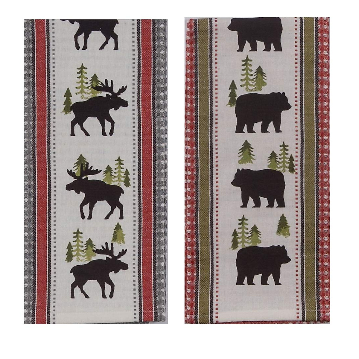 Cabin Lodge Themed Wilderness Kitchen Towels With Bear And Moose, 2 Piece Bundle