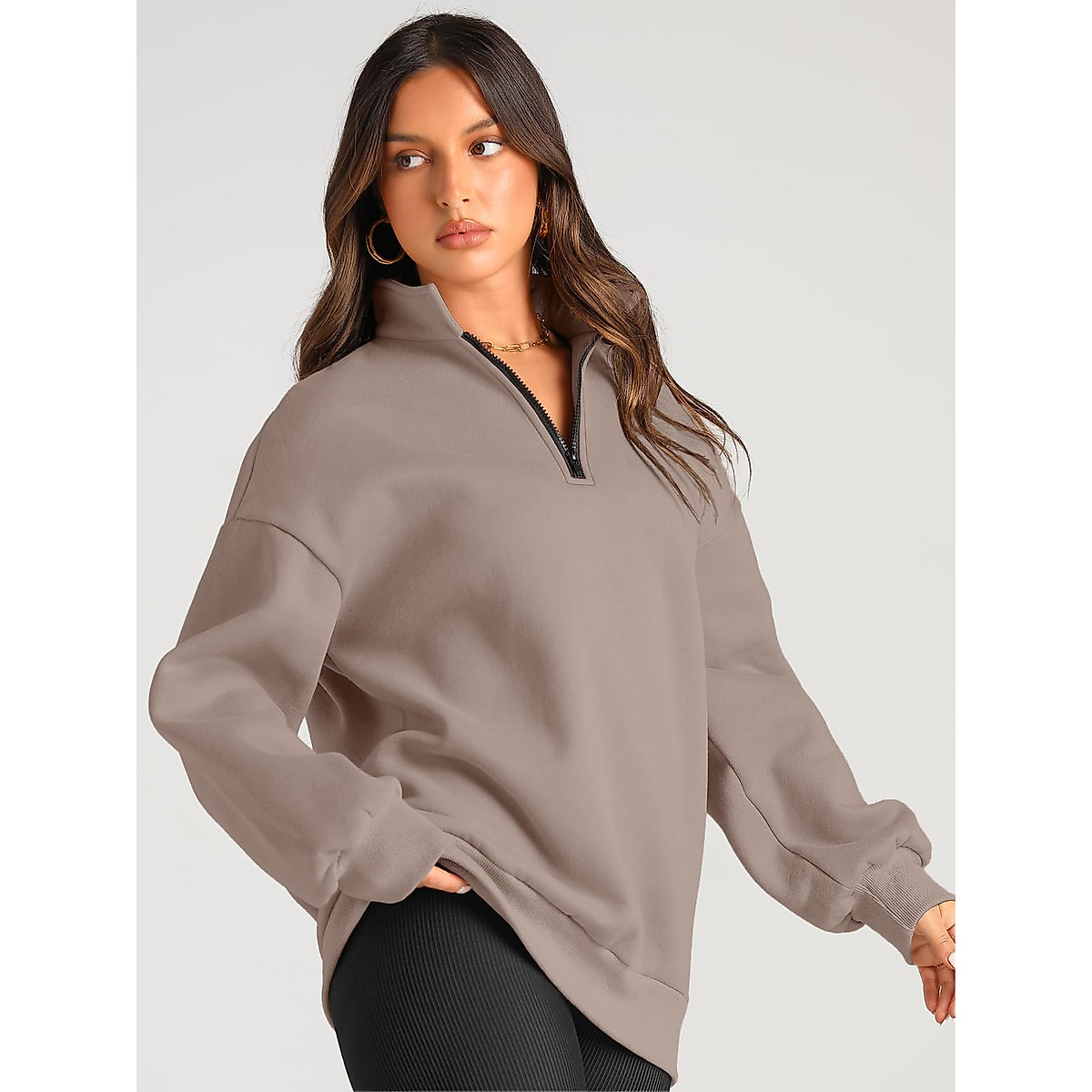 Trendy Queen Womens Oversized Half Zip Cropped Pullover Sweatshirts Fleece Jackets Quarter Zip Sweaters Hoodies Fall Clothes Outfits 2024