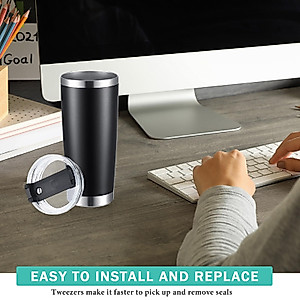 Vesici 6 Pcs 40 oz Replacement Tumbler Rubber Lid Seals and Tweezers for Easy Removal 3.35 Inches O Shaped Resealable Lid Gaskets for 40 oz Tumbler with Handle (Clear)