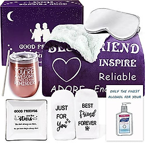 Best Friend Purple Gift Basket, Super Soft Fleece Throw, Best Friend Birthday Gifts for Women, Friendship Gifts Box for Teen Girl, BFF, Inspirational Blanket Gifts Set for Women, 7-Pieces Gift Basket