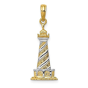 IceCarats 14K Yellow Gold Cape Hatteras Lighthouse Necklace Charm Pendant 29mm x 10mm Only