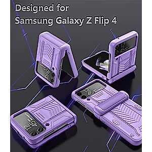 Viaotaily Armor Case for Samsung Galaxy Z Flip 4, Built-in Lens Camera Protector & Hinge Protection, Shockproof Heavy Duty Full-Body Rugged Protective Case for Samsung Galaxy Z Flip 4 5G 2022 (Purple)