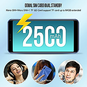 KXD 6C Cell Phone 4G Android Phones Unlocked 5.5" Full-Screen Phone 8MP Camera Smartphones Face ID 2500mAh Battery 16GB ROM with 64GB Expandable Memory Mobile Phones US Version (Blue)